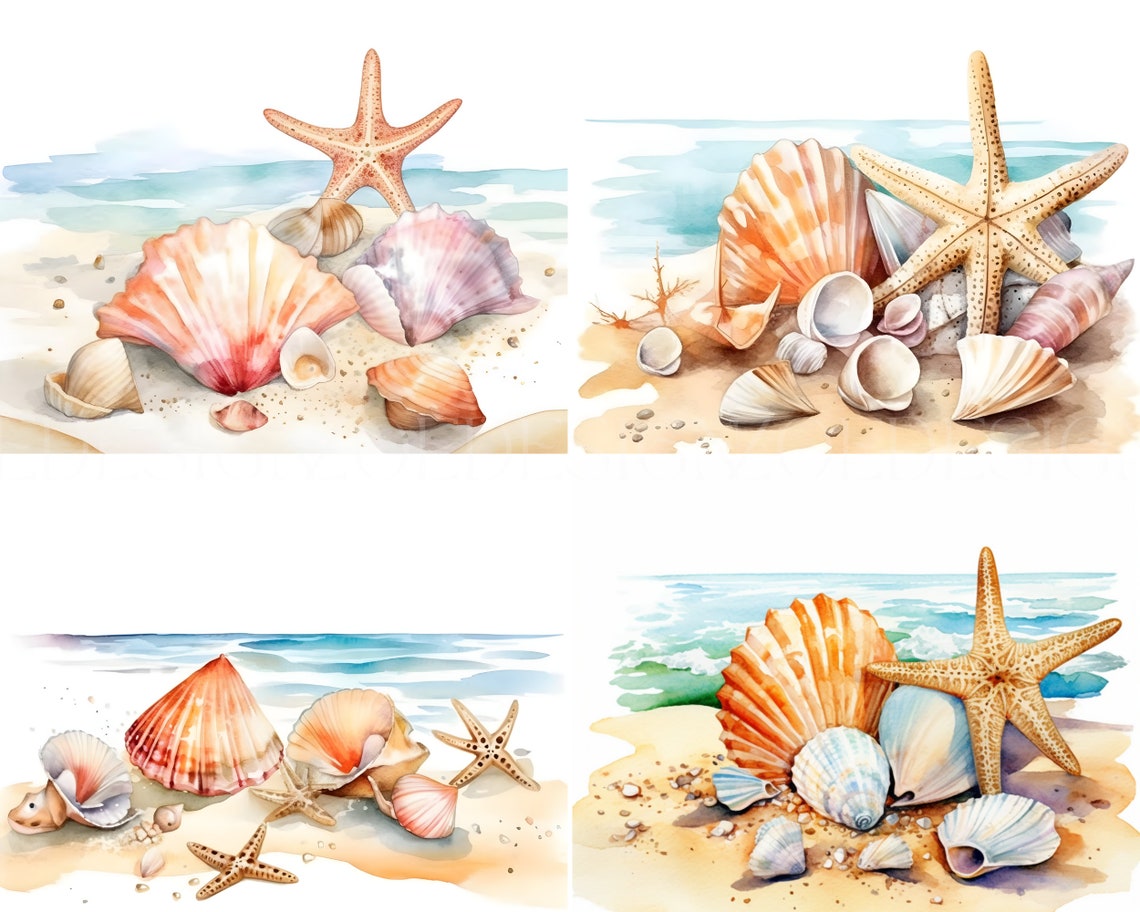 Seashell & Starfish Clipart Digital Paper Collection - Etsy