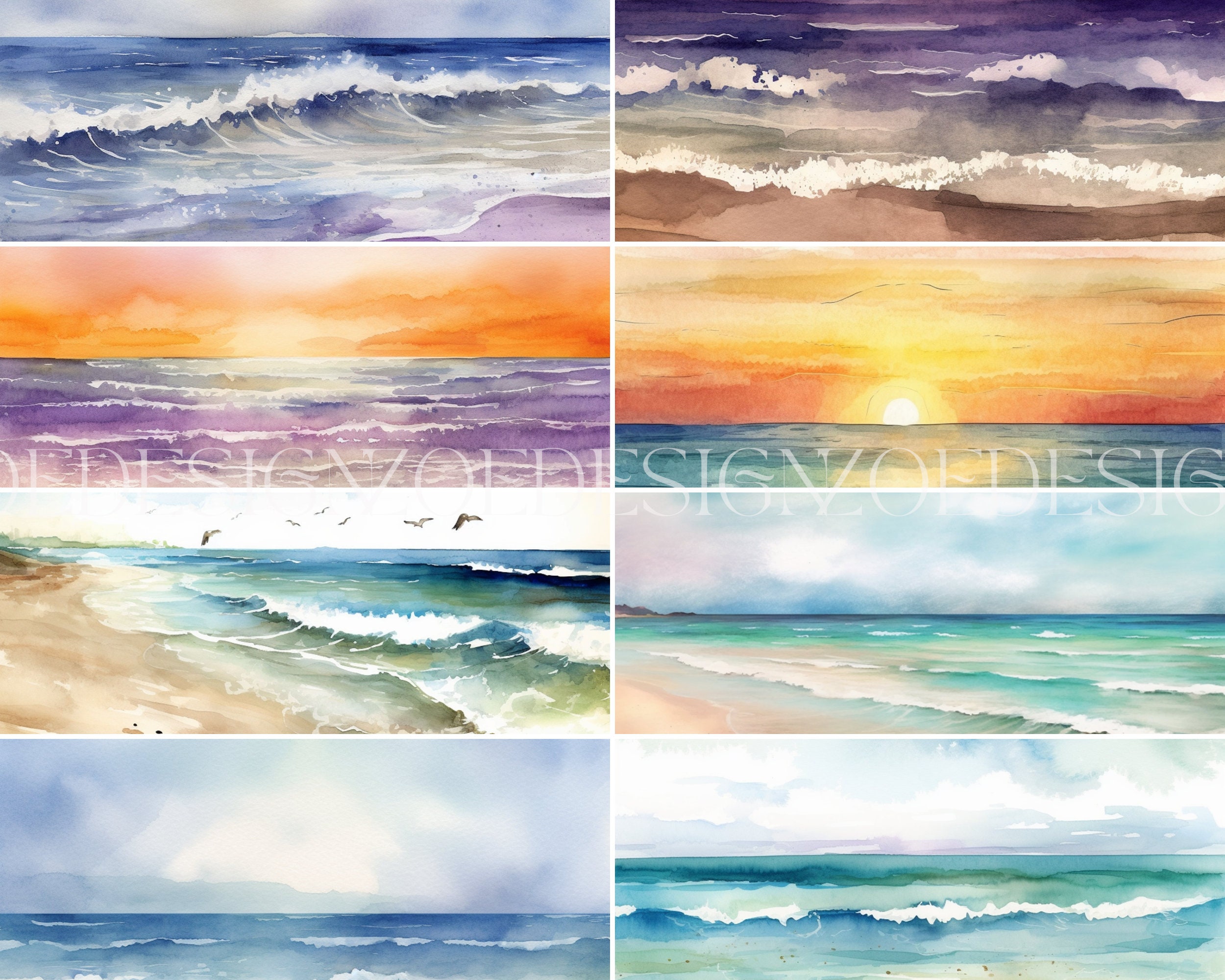 Ocean Beach Seaside Clipart Summer Digital Paper Watercolor - Etsy
