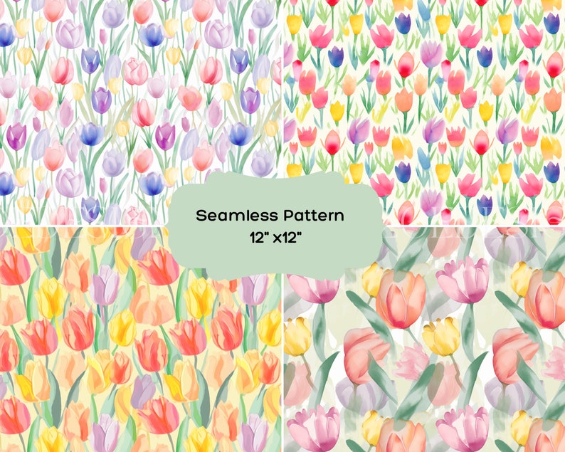Spring Tulip - Vibrant Floral Digital Paper Pack - Watercolor Flower ...