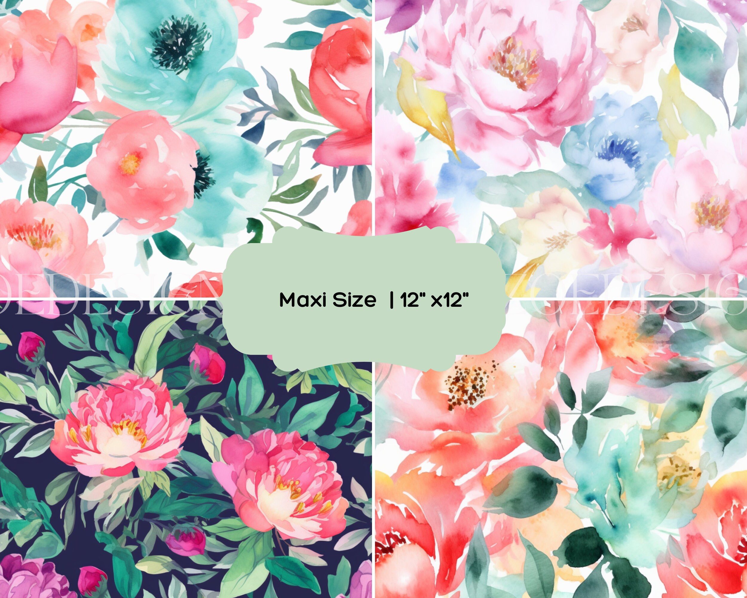 Peony Floral Digital Paper Watercolor Flower Backgrounds - Etsy
