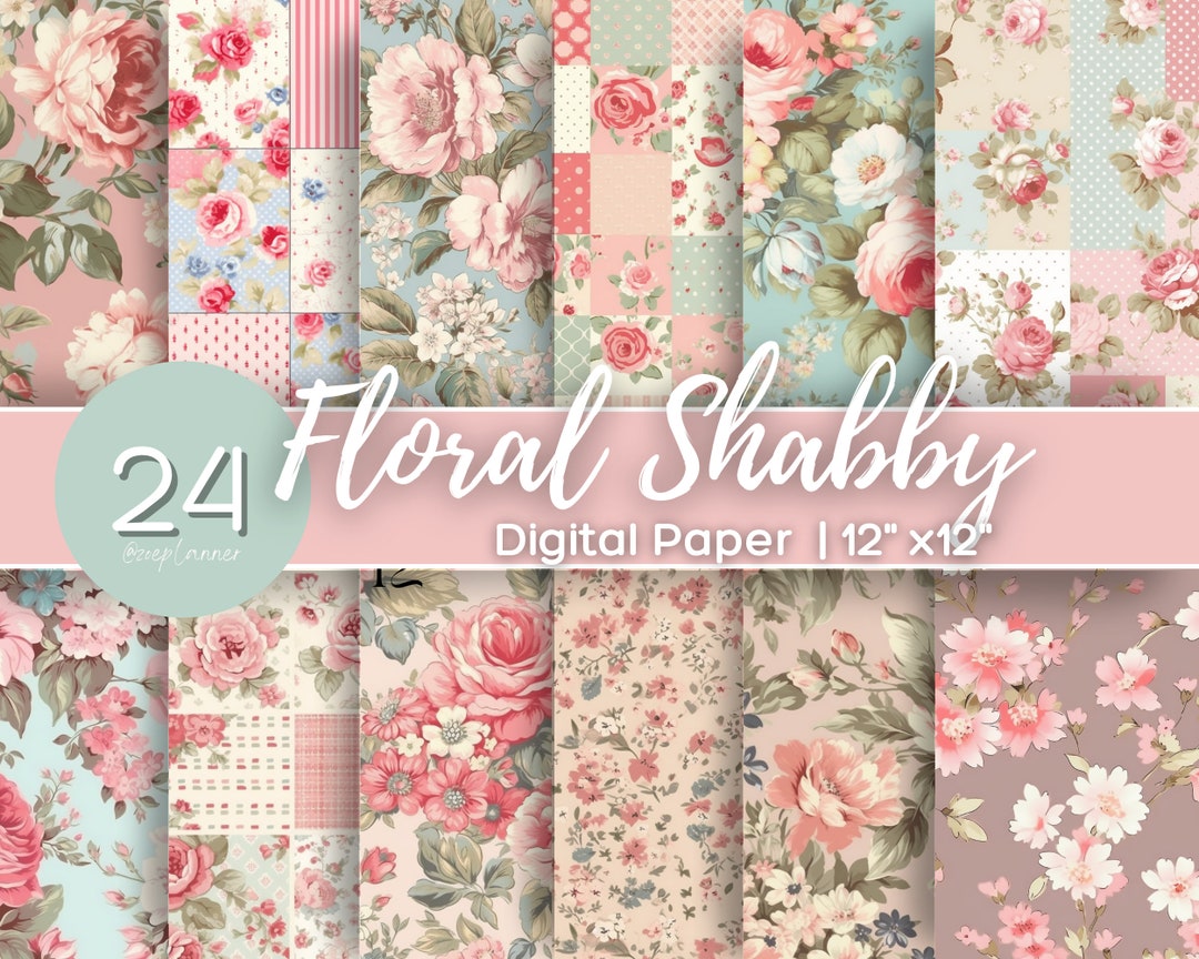 Floral Shabby Chic- Floral Digital Paper - Vintage Background Scrapbook ...