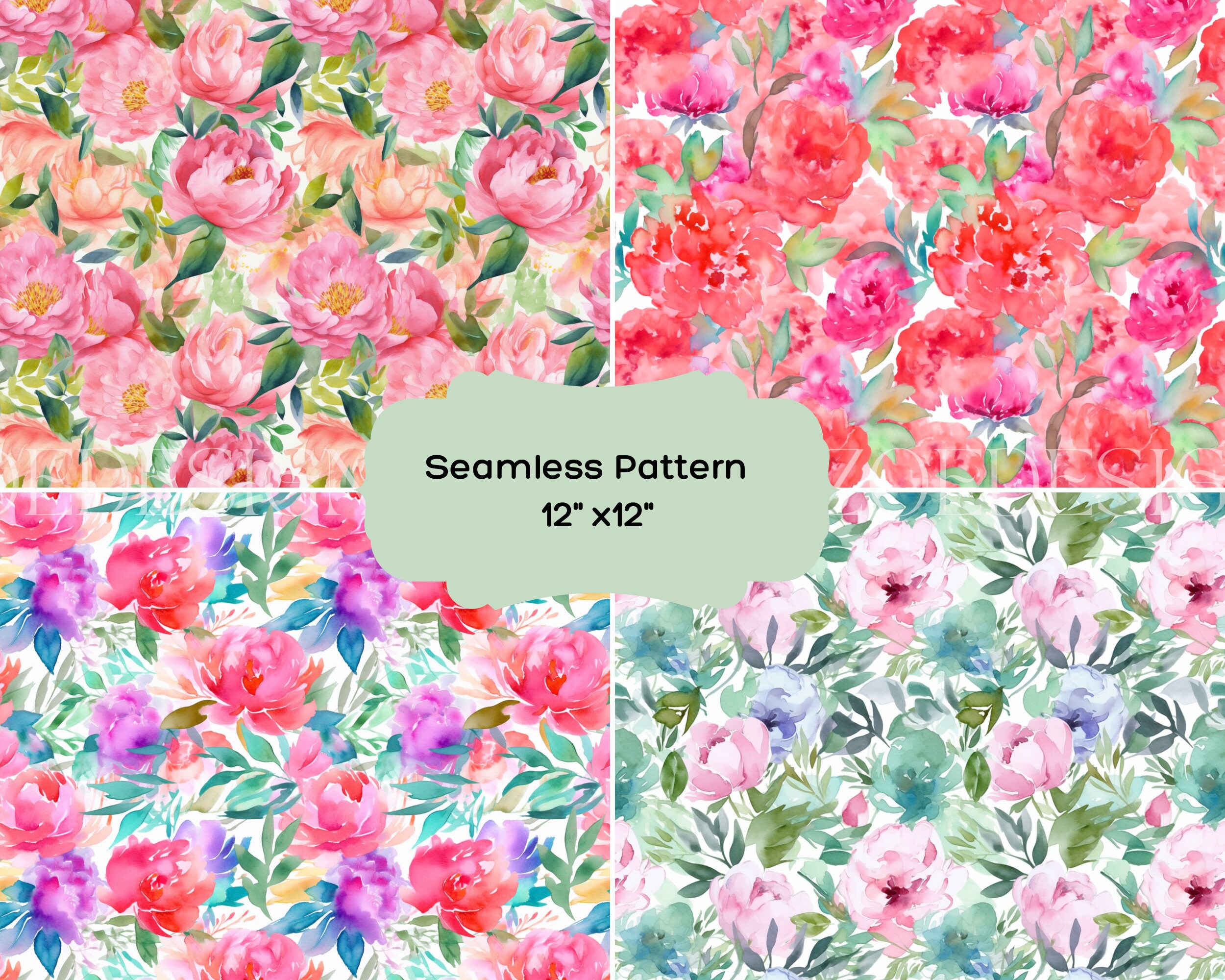 Peony Floral Digital Paper Watercolor Flower Backgrounds - Etsy