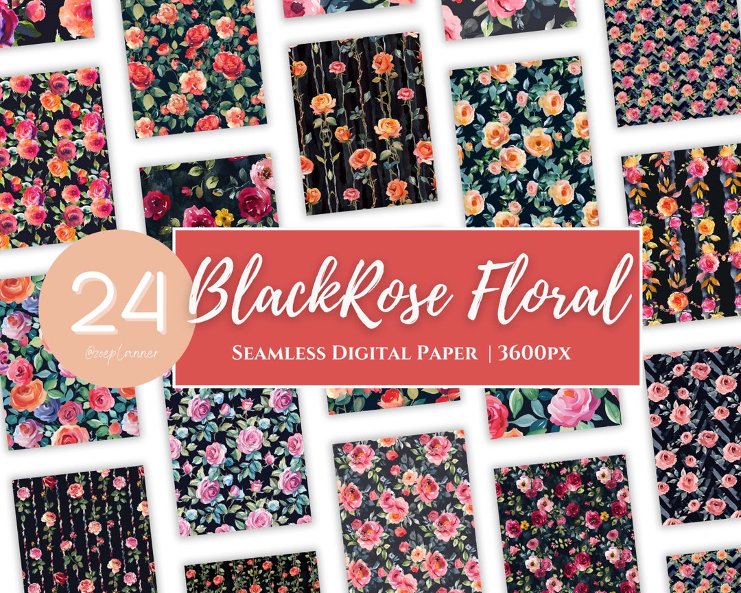 Black Roses Floral Digital Paper - Watercolor Flower Backgrounds ...