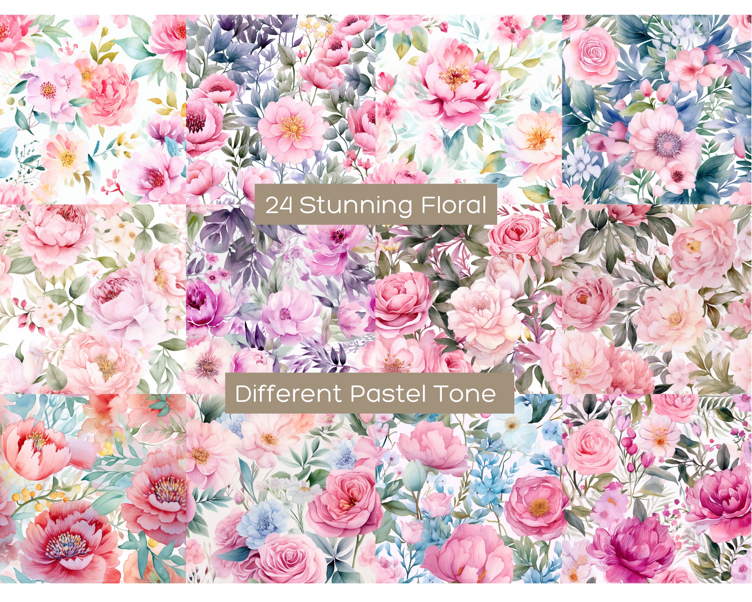 Soft Pastel Floral Spring Summer Digital Paper Watercolor Flower ...