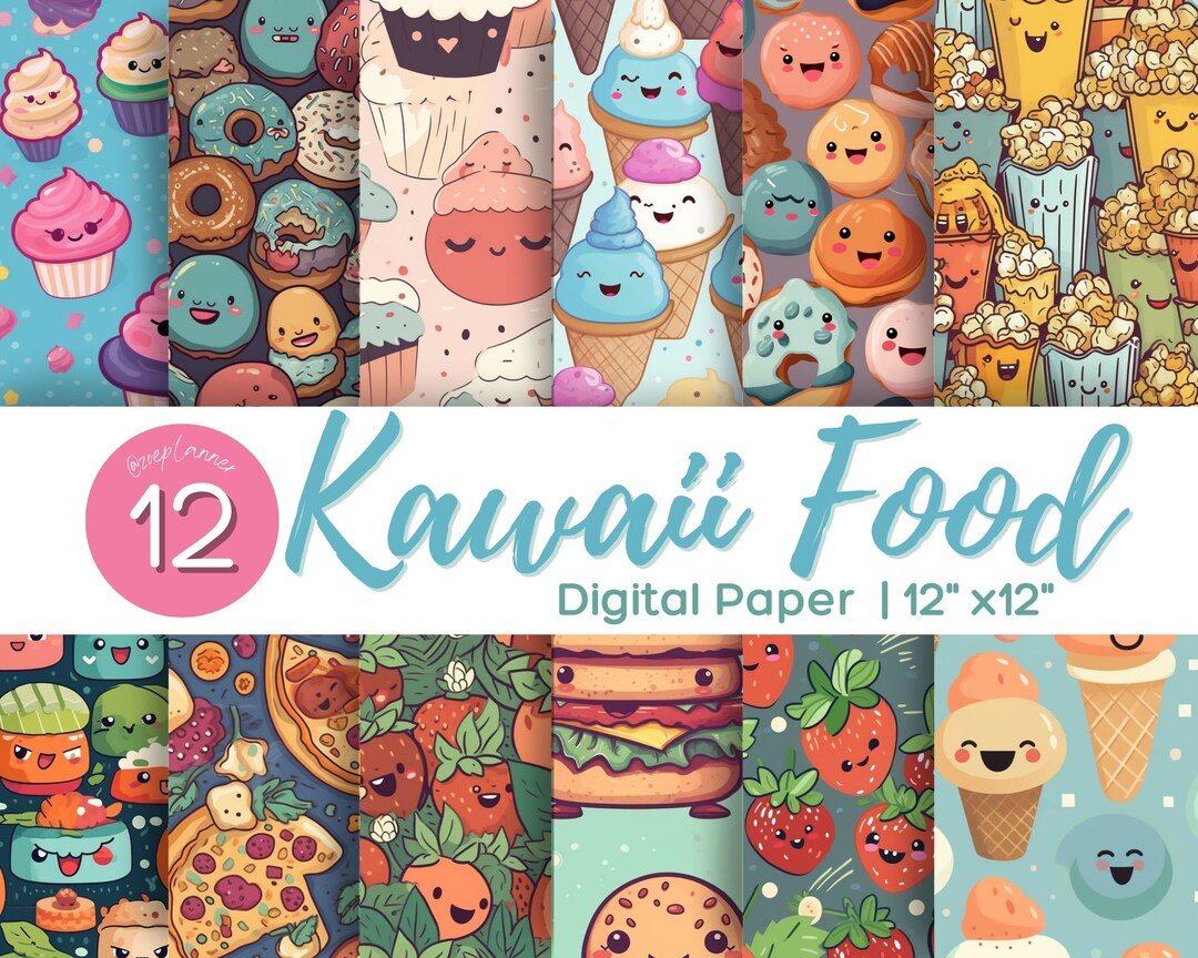 Kawaii Food Digital Paper - Cute Kawaii Food Seamless Digital Design ...