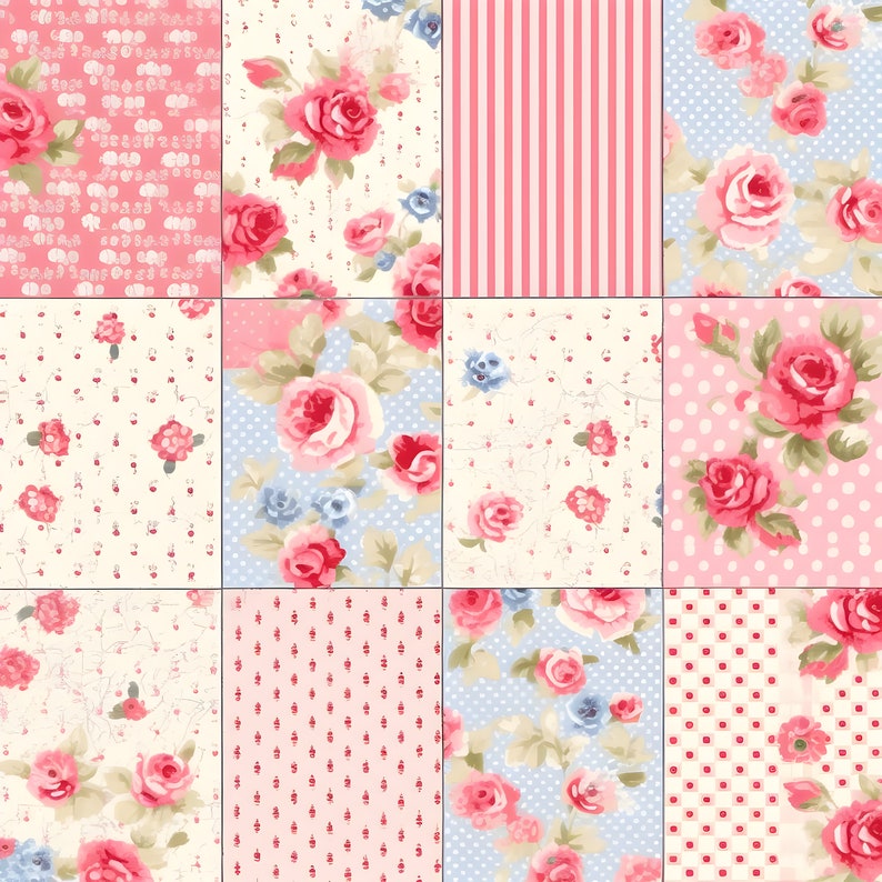 Floral Shabby Chic- Floral Digital Paper - Vintage Background Scrapbook ...