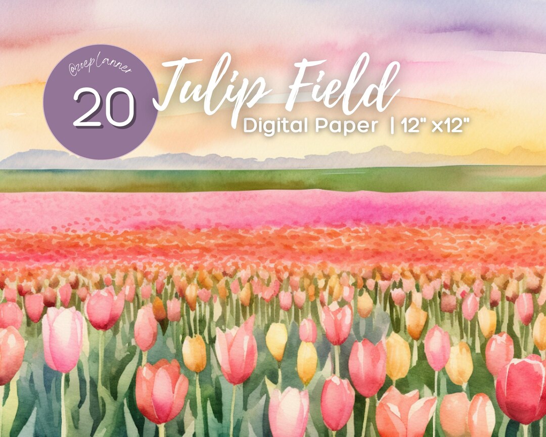 Watercolor Tulip Digital Paper: 20 Floral Backgrounds (12x12" 300DPI ...