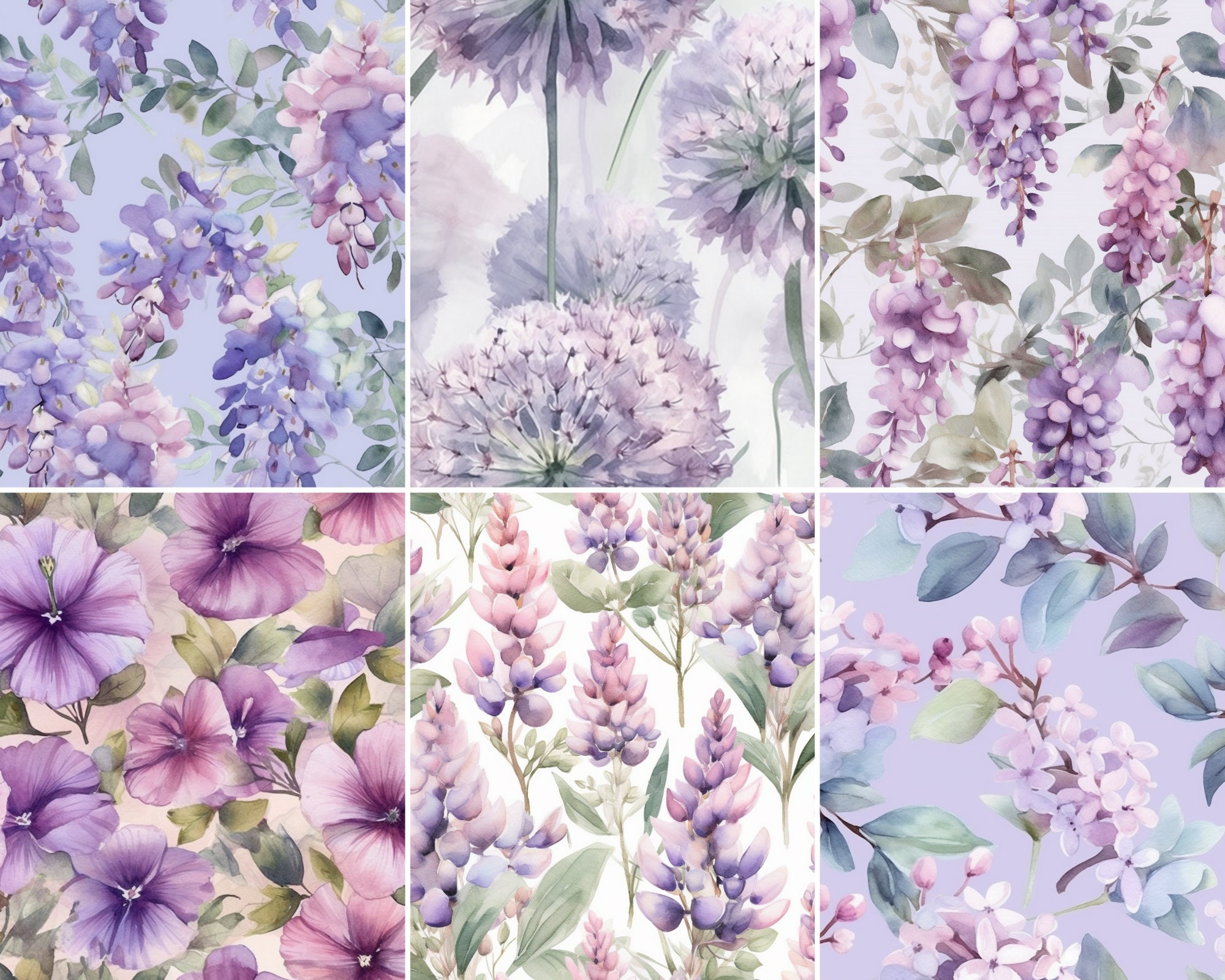 Lilac Floral Digital Paper Watercolor Flower Backgrounds Seamless ...