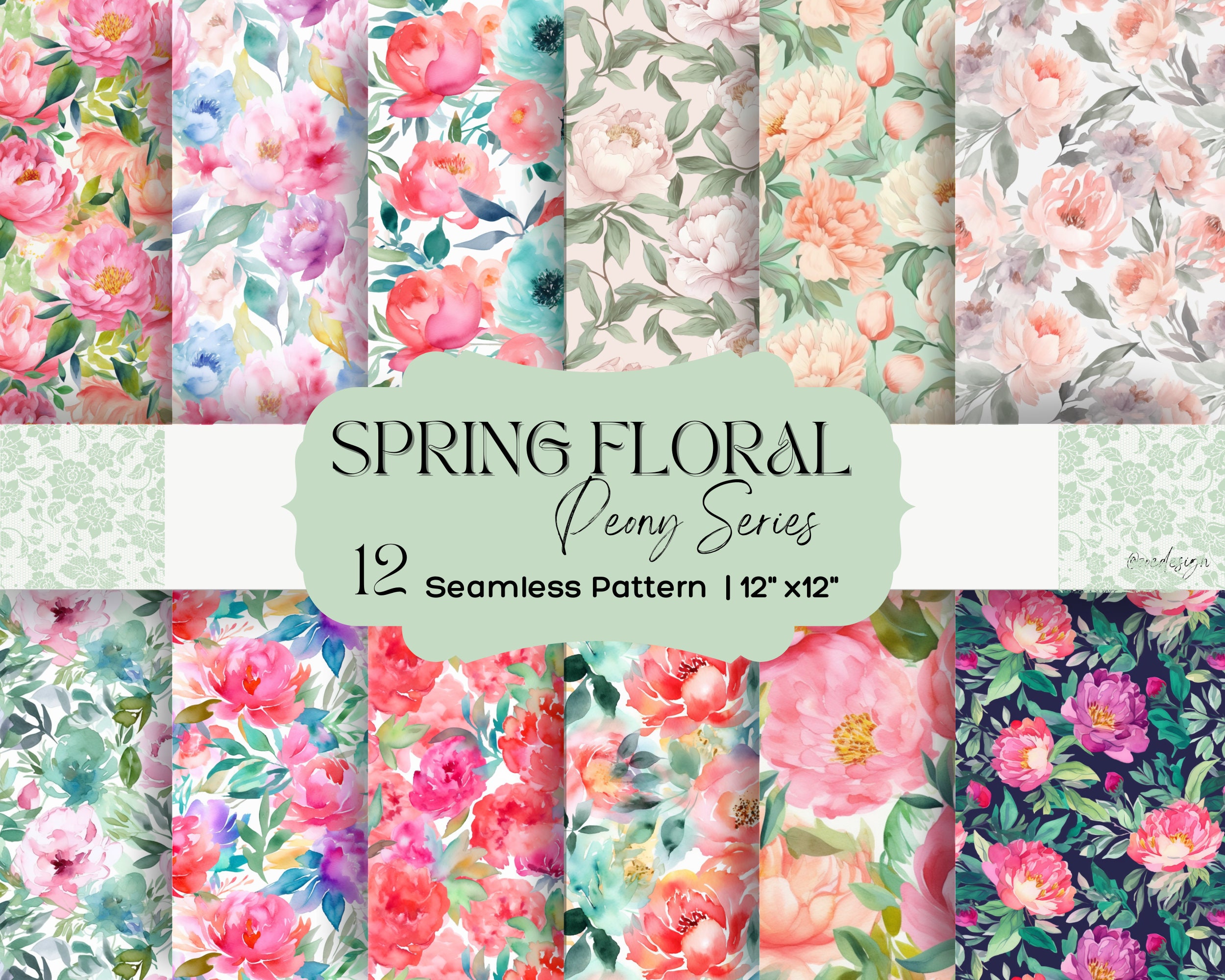 Peony Floral Digital Paper Watercolor Flower Backgrounds - Etsy