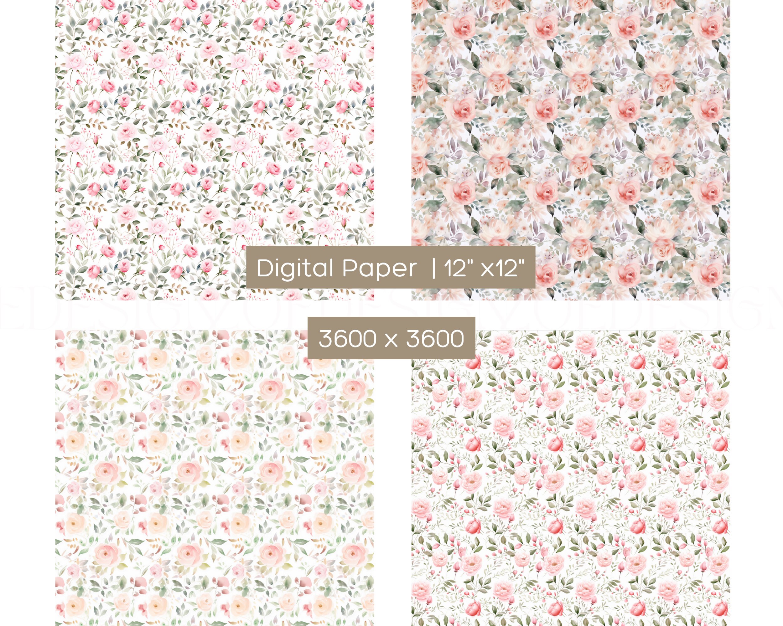 Pink Blush Roses Floral Digital Paper - Watercolor Flower Backgrounds ...