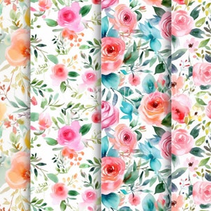 20 Roses Floral Digital Paper - Watercolor Flower Backgrounds Patterns ...