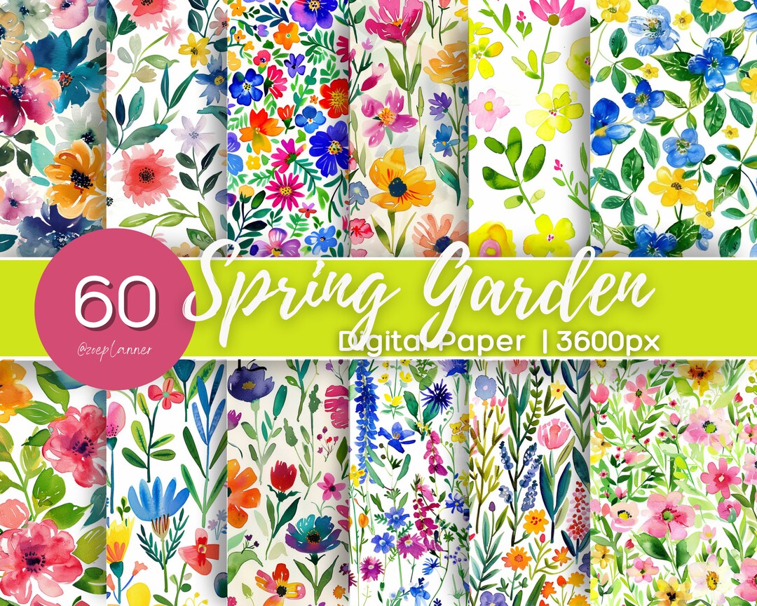 Teacher's Day Gift | Spring Garden Floral Digital Paper | 60 Watercolor ...