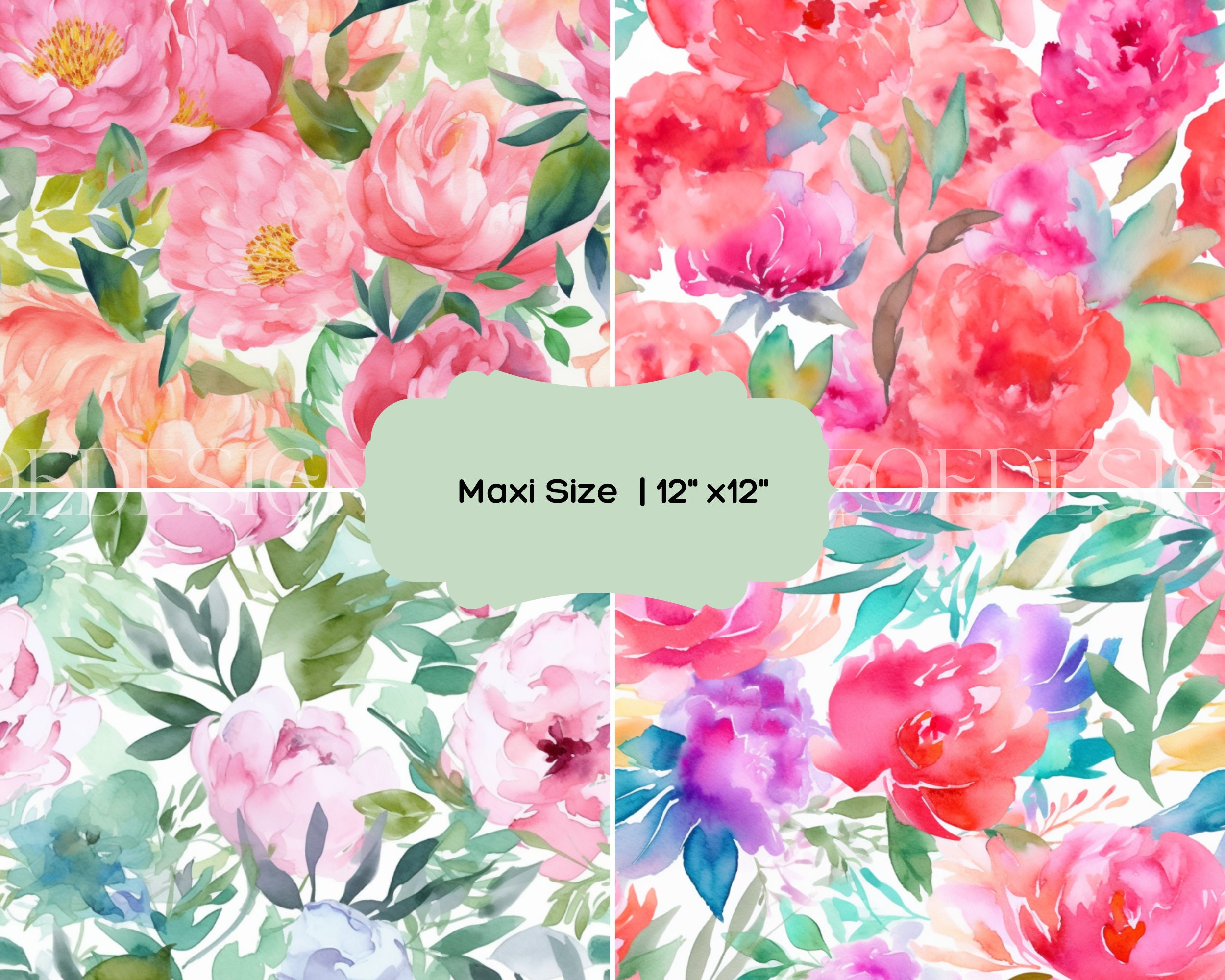 Peony Floral Digital Paper - Watercolor Flower Backgrounds Seamless ...