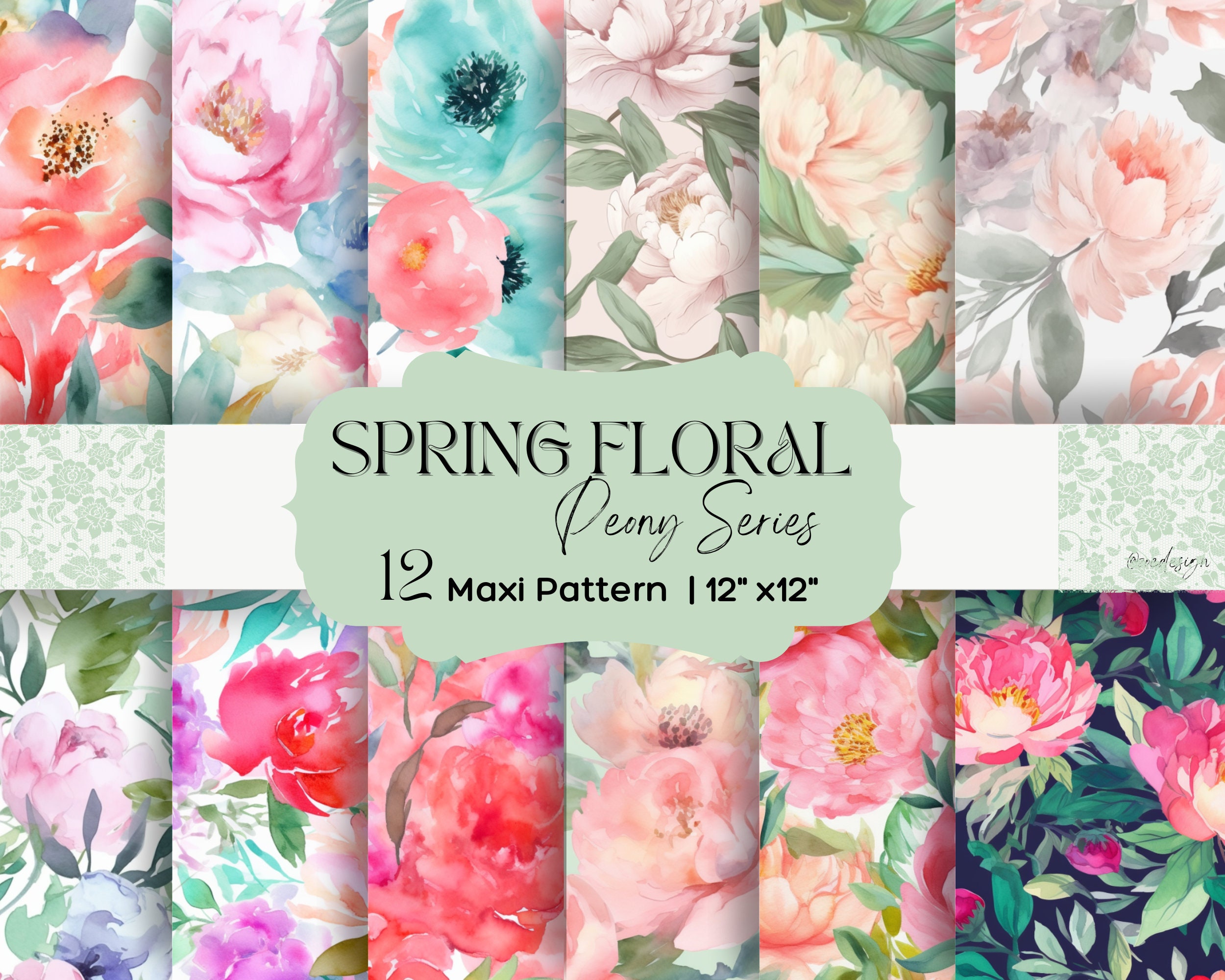 Peony Floral Digital Paper Watercolor Flower Backgrounds - Etsy