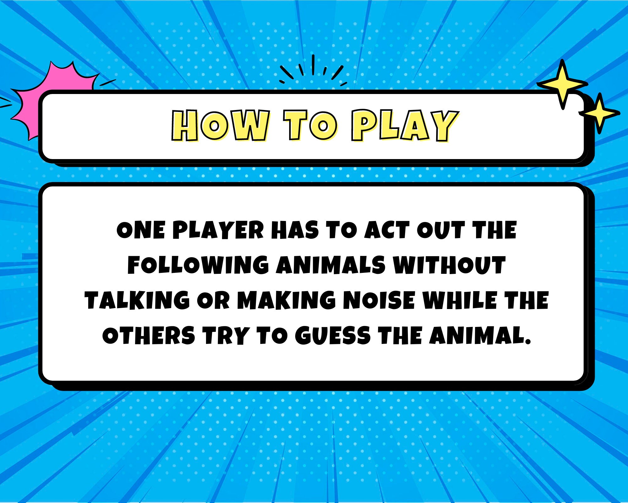 Animals Charades Game for Kids, Charades for Kids, Kids Party Game, Fun ...