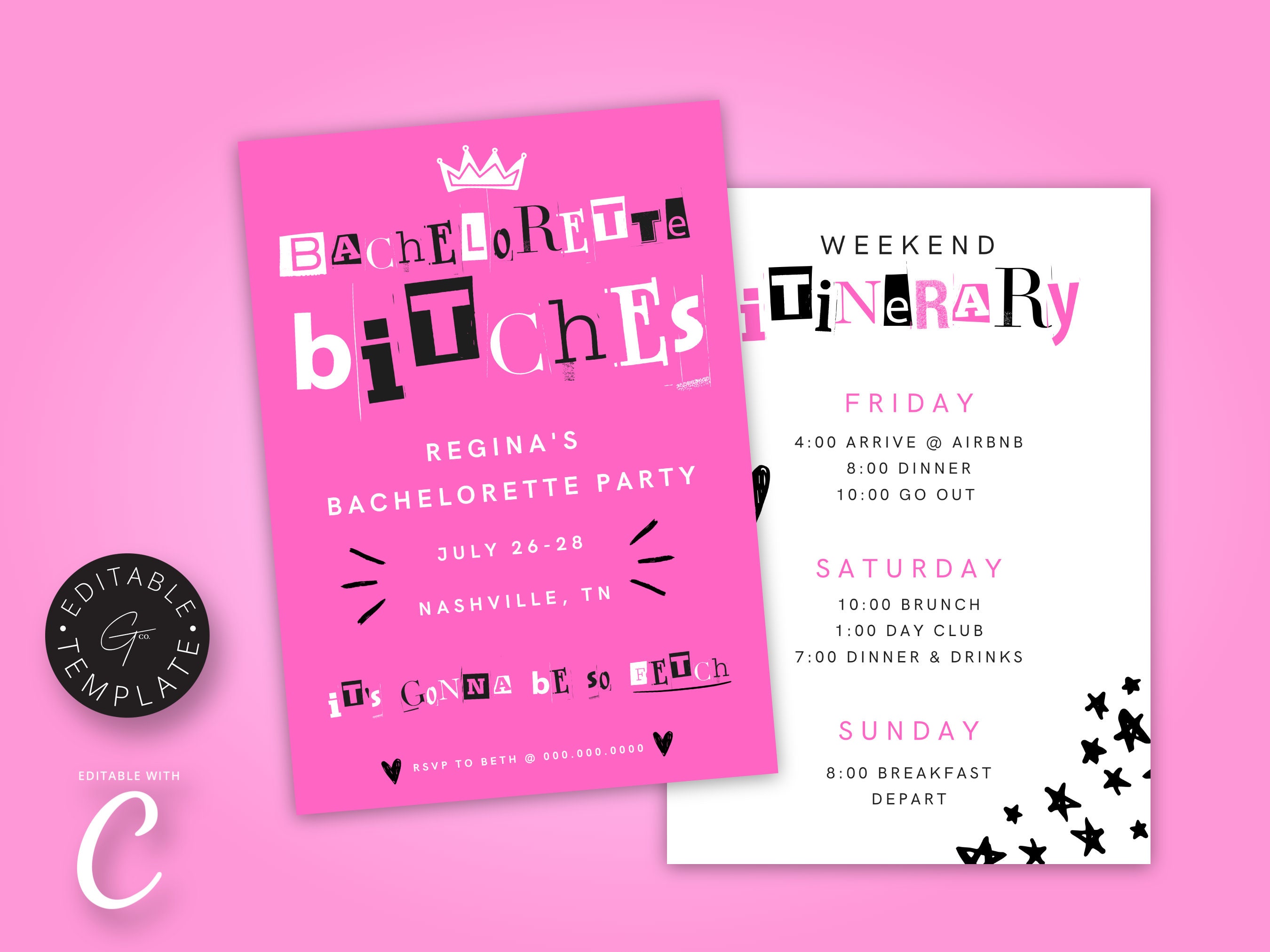 Mean Girls Themed Bachelorette Party Weekend Invitation & Itinerary ...
