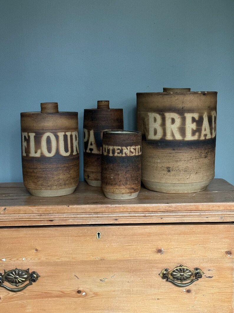 1970s Rustic Pottery Containers for Bread, Pasta, Flour and Utensils - Etsy