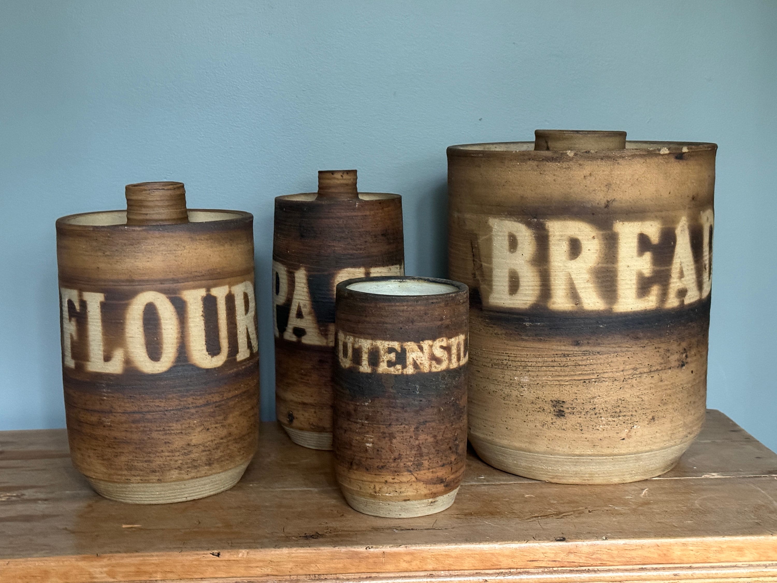 1970s Rustic Pottery Containers for Bread, Pasta, Flour and Utensils - Etsy
