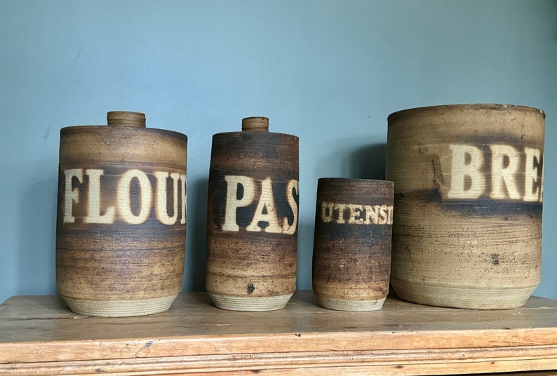 1970s Rustic Pottery Containers for Bread, Pasta, Flour and Utensils - Etsy