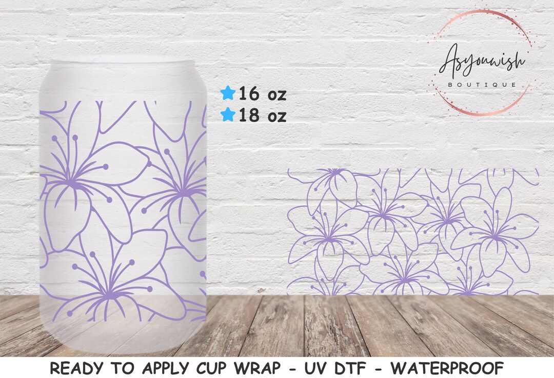 Lily Seamless Cup Wrap, 16oz or 18oz UV DTF Cup Wrap, Full Glass Can ...
