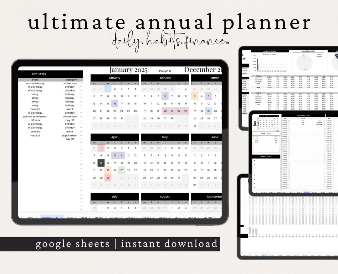 Ultimate Google Sheets Yearly Planner | Customizable 12-month Calendar ...