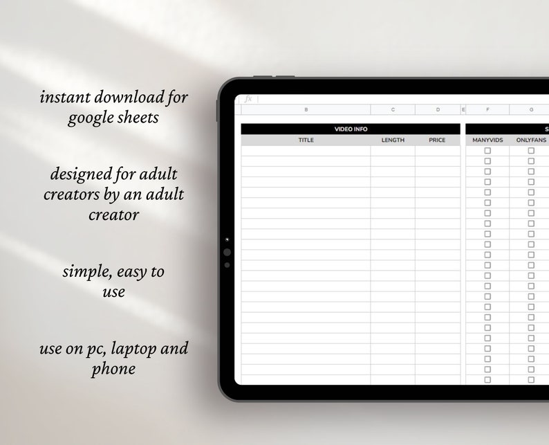 Adult Video Tracker for Google Sheets Adult Content Creator - Etsy