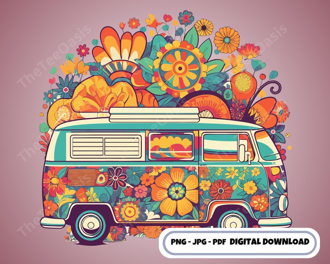 Hippie Van Png Hippie Groovy Van Clipart Hippie Retro Van Clipart ...