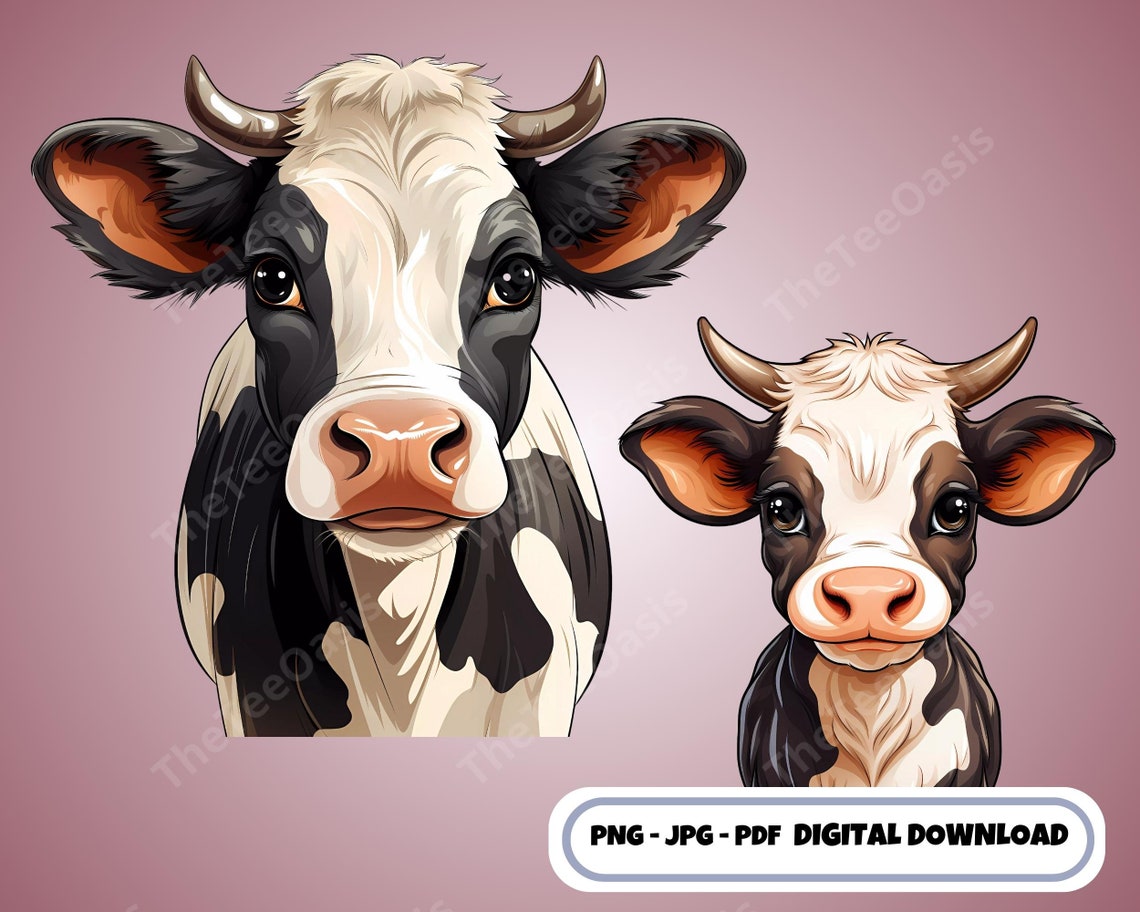 Cow Clipart Cute Cow Png Bundle Pet Lover Png Farm Animal Clipart Mama ...