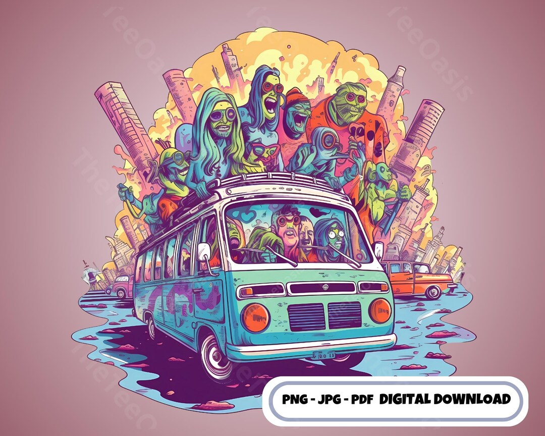 Hippie Zombie Van Clipart Wierdo Graphic Tee Crazy City Clipart Freaky ...