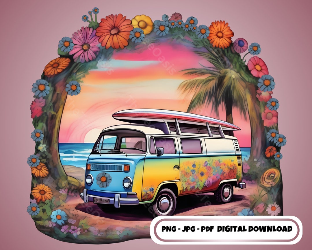 Hippie Van Png Hippie Groovy Van Clipart Retro Graphic Tee Vintage ...
