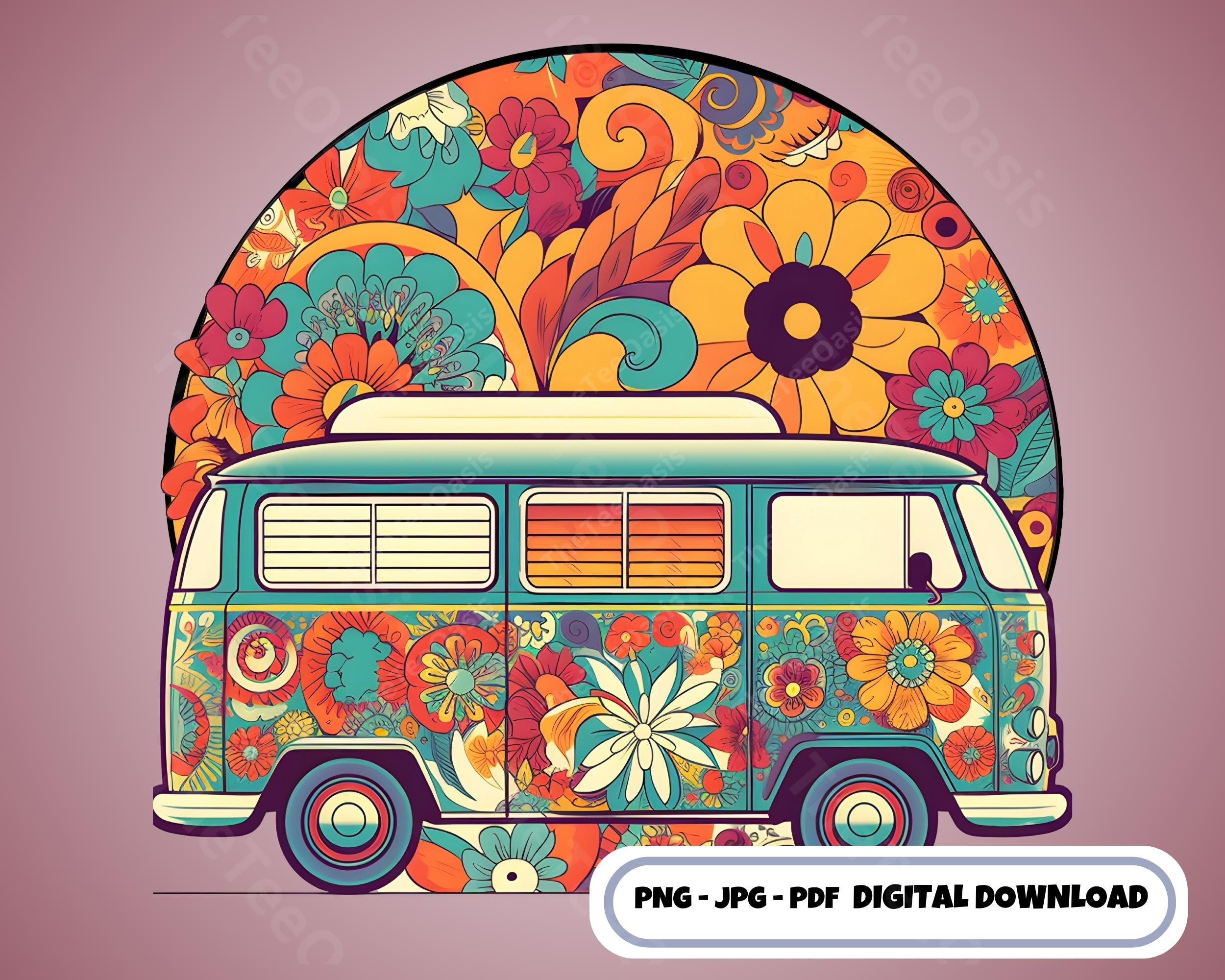 Hippie Van Png Hippie Groovy Van Clipart Trip Retro Van - Etsy
