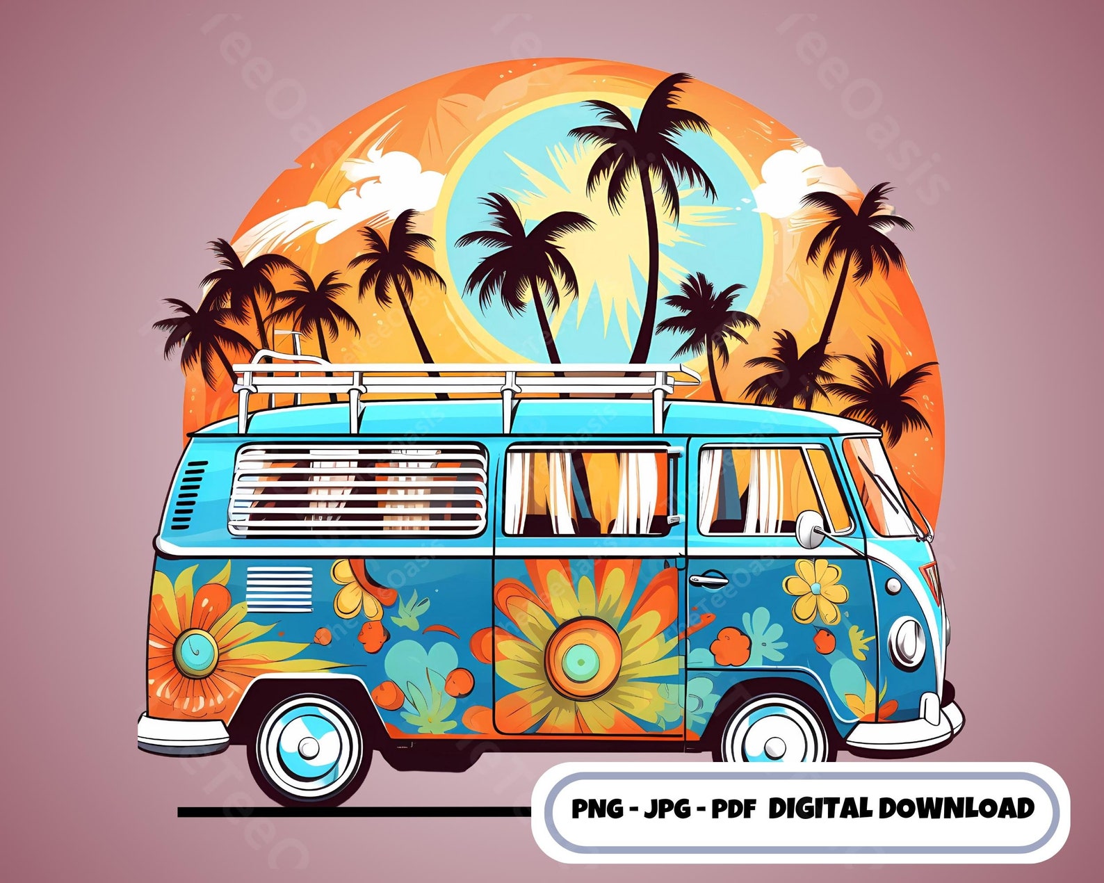 Hippie Van Png Hippie Groovy Van Clipart Sunset Retro Van Clipart ...