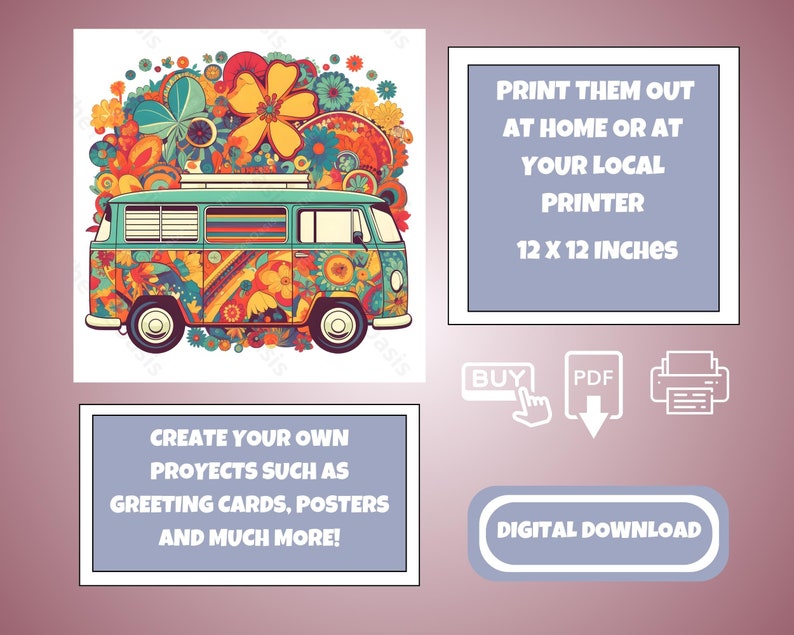 Hippie Van Png Hippie Groovy Van Clipart Duo Hippie Retro Van Clipart ...