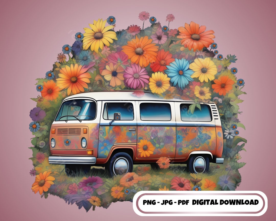 Hippie Van Png Hippie Groovy Van Clipart Traveler Retro Van Vibes ...