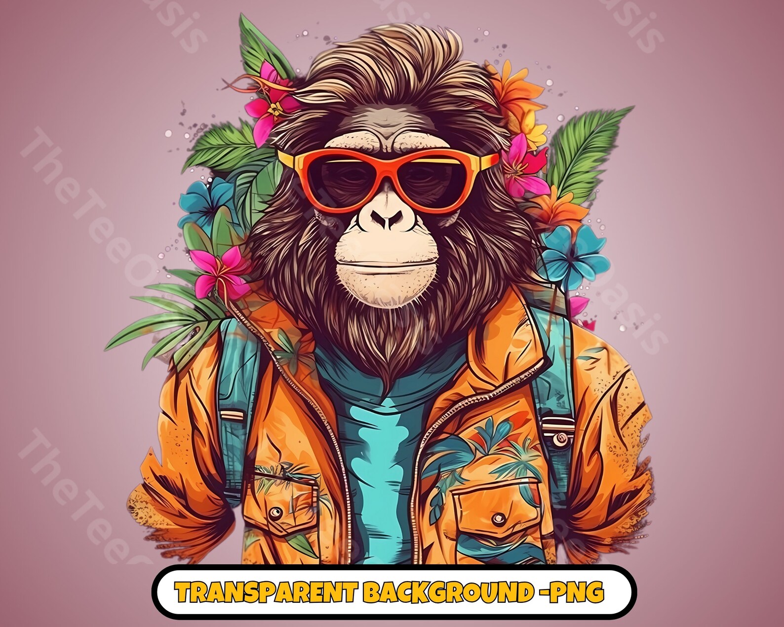 Retro Hippie Wildlife Clipart Bundle Jungle Animal Vibes Png Groovy Primate Clip Art Guitarist ...