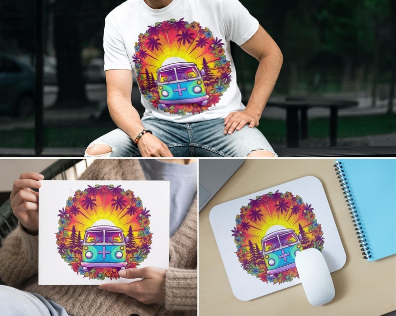 Sunset Retro Van Clip Art Hippie Van Png Hippie Groovy Van Clipart ...