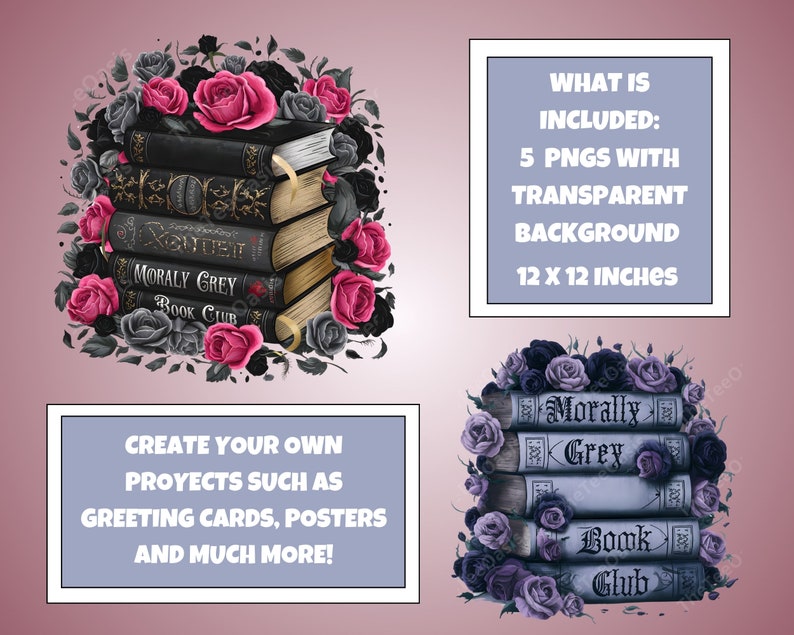 Morally Gray Book Club PNG Bundle Vintage Floral Stack Novel Clipart ...
