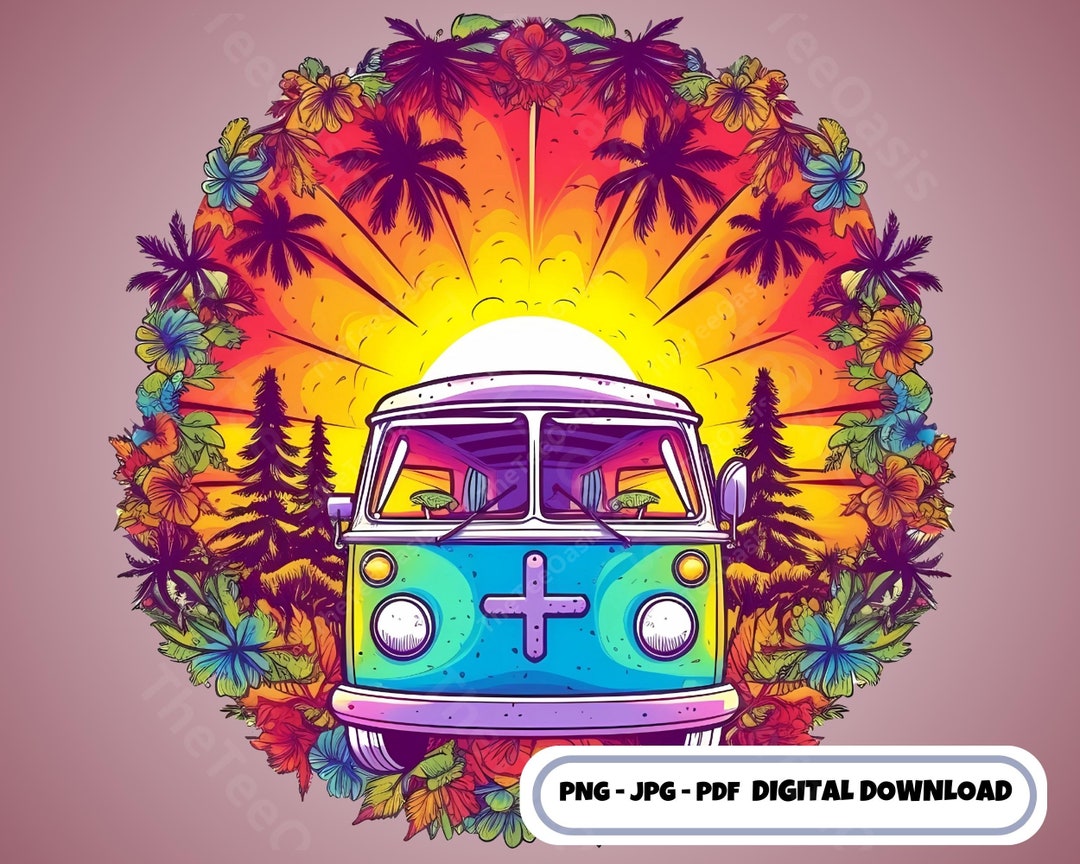 Sunset Retro Van Clip Art Hippie Van Png Hippie Groovy Van Clipart ...