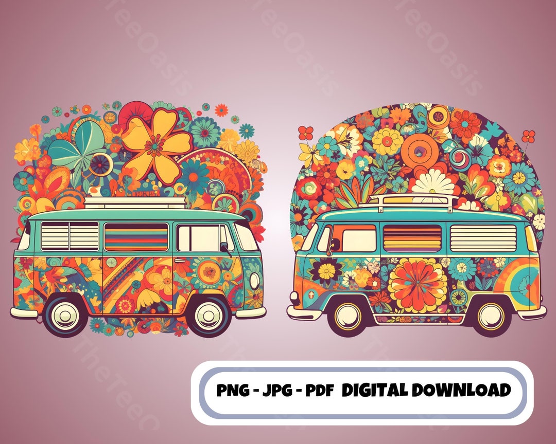 Hippie Van Png Hippie Groovy Van Clipart Duo Hippie Retro Van Clipart ...