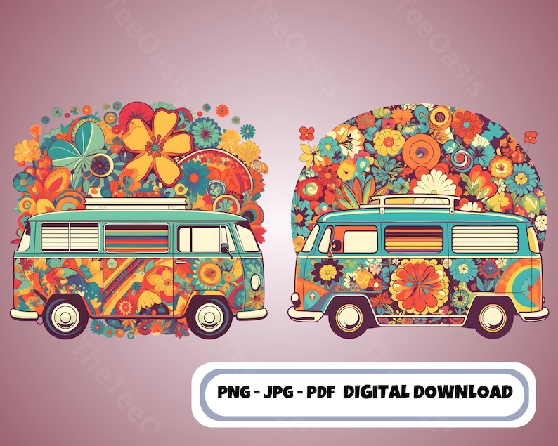 Hippie Van Png Hippie Groovy Van Clipart Duo Hippie Retro Van Clipart ...