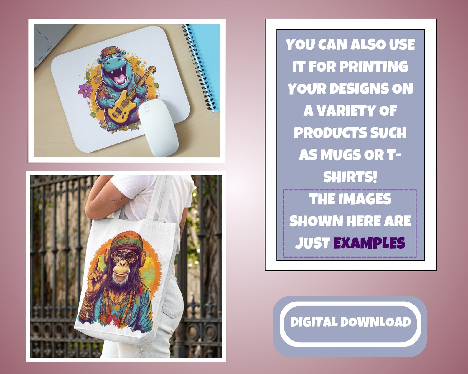 Retro Hippie Wildlife Clipart Bundle Jungle Animal Vibes Png Groovy ...