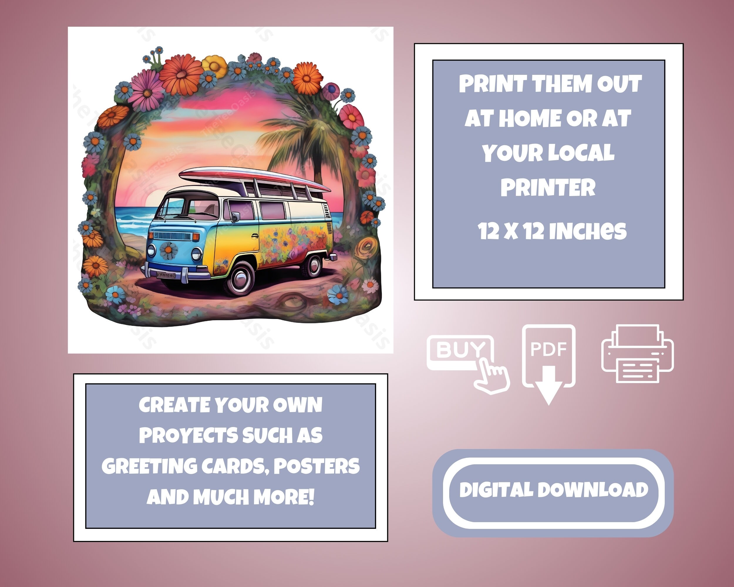 Hippie Van Png Hippie Groovy Van Clipart Retro Graphic Tee Vintage ...
