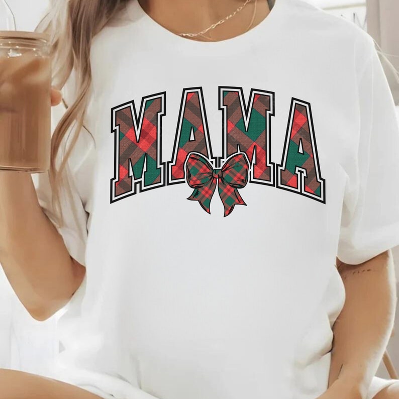 Varsity Mama Coquette Shirt Uniform Plaid Mom T-shirt Bow Mum Shirt Mom ...