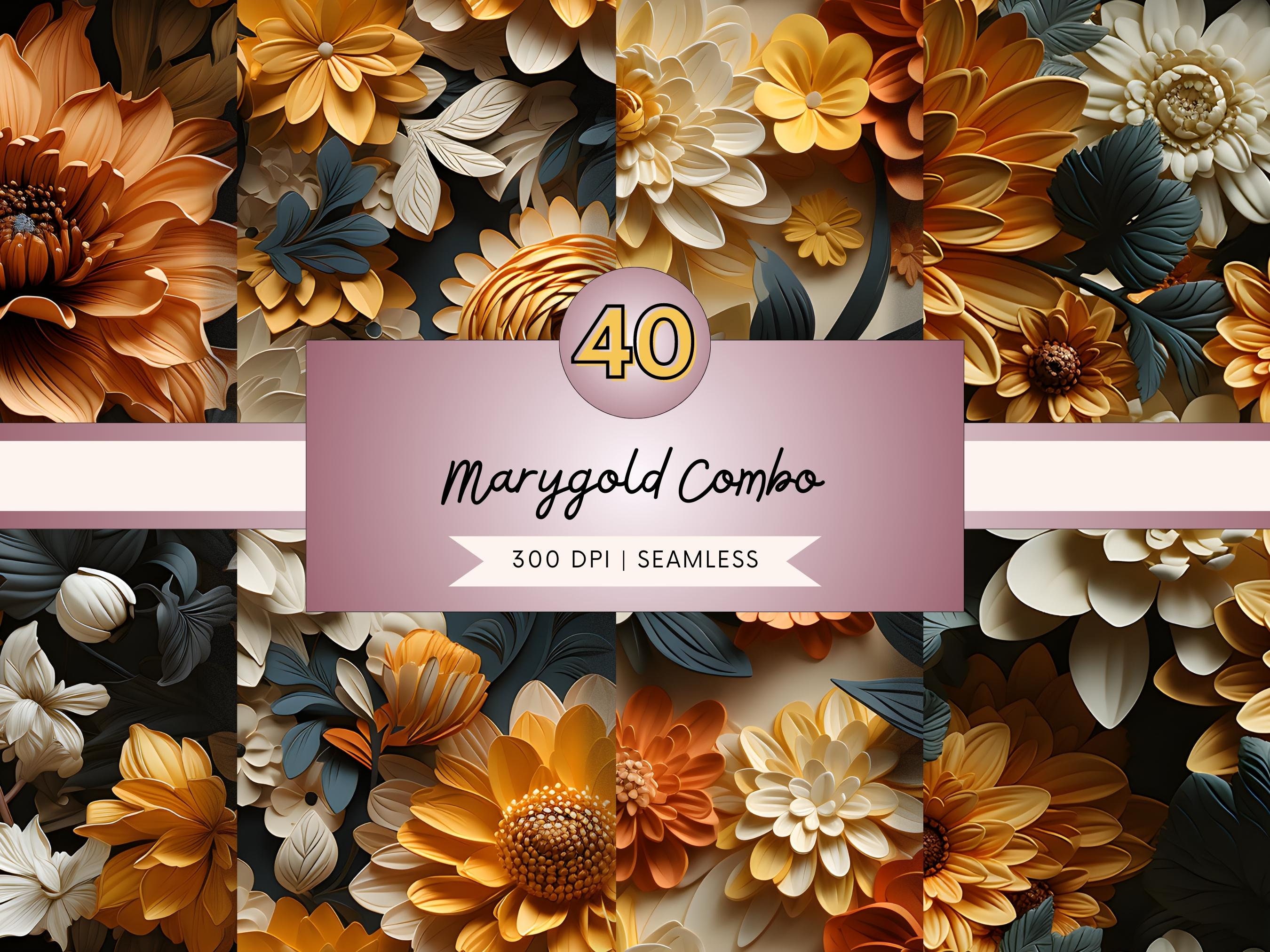 Marygold Flower Seamless Pattern Bundle October Floral Birthmonth ...