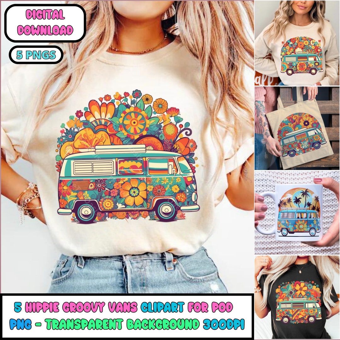 Hippie Groovy Van Png Bundle Floral Retro Van Clipart Vintage Flower ...