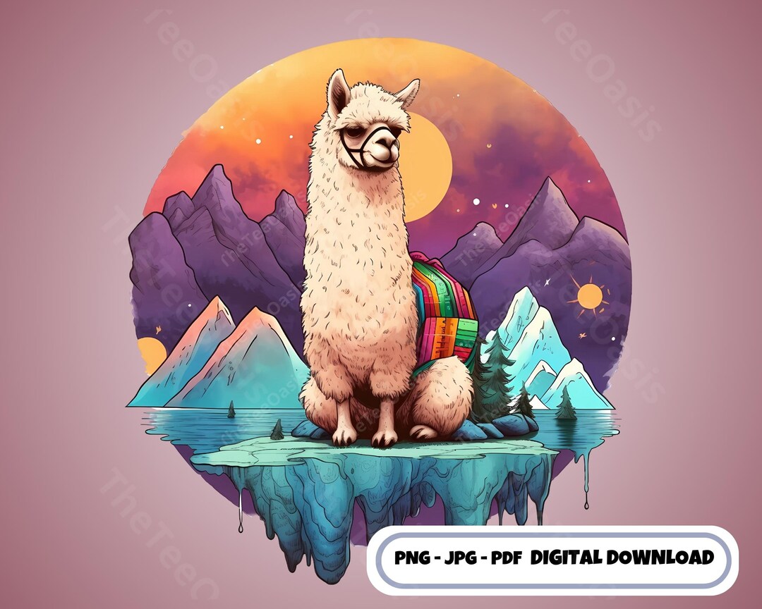 Hippie Llama Clipart Retro Graphic Tee Sunset Sublimation Llama Png ...