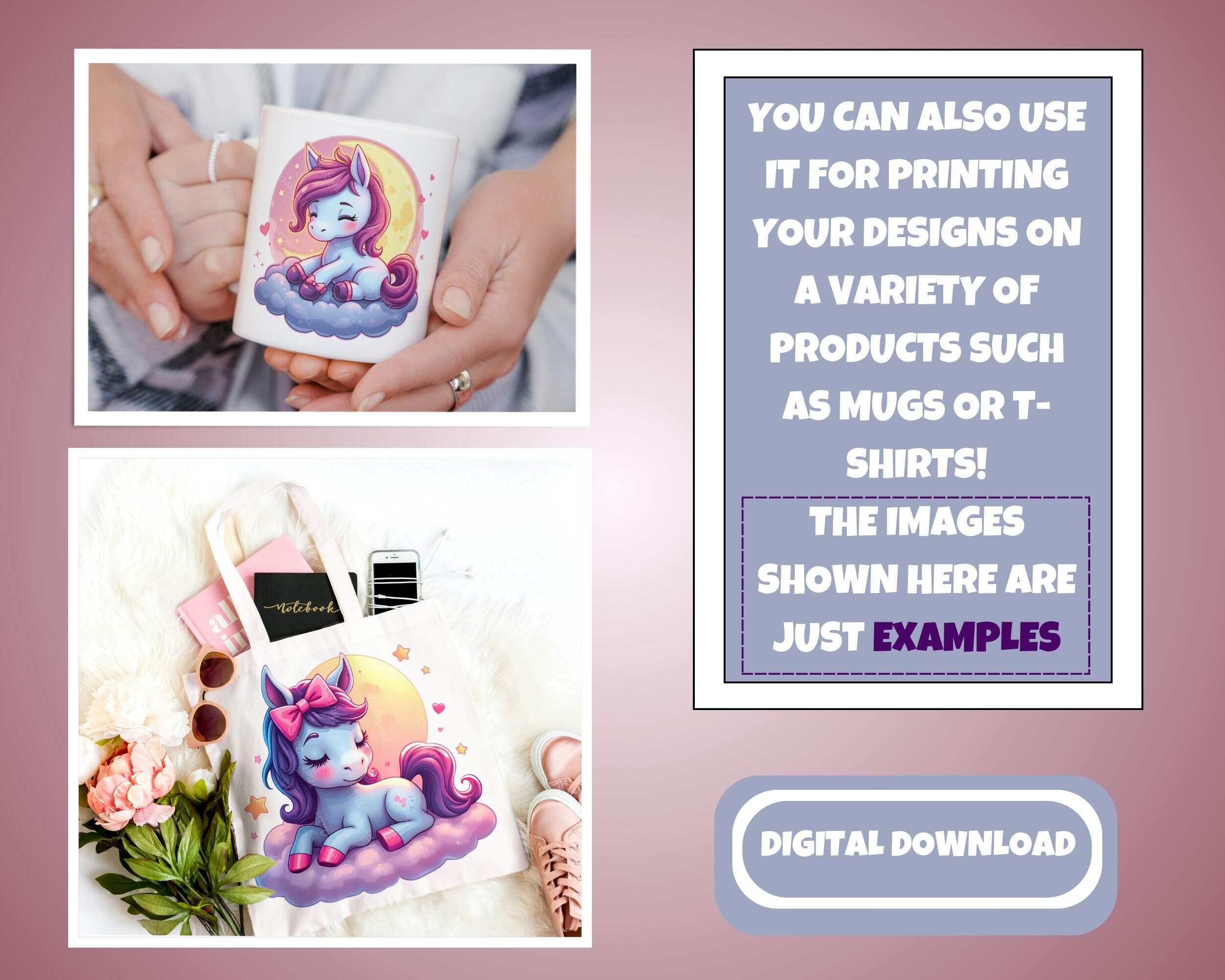 Baby Unicorn Png Bundle Cute Pony Clipart Sleepy Fantasy Animal Tee ...