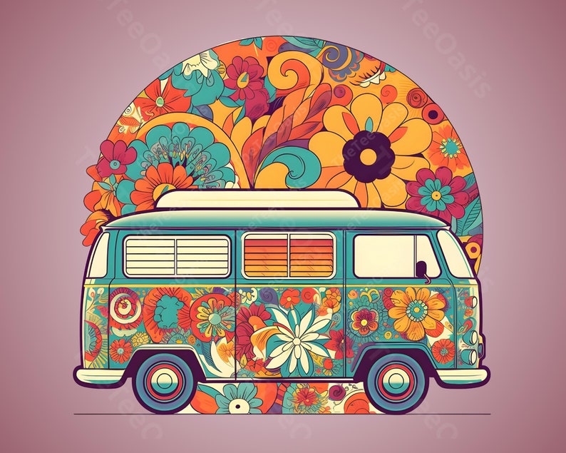 Hippie Van Png Hippie Groovy Van Clipart Trip Retro Van - Etsy