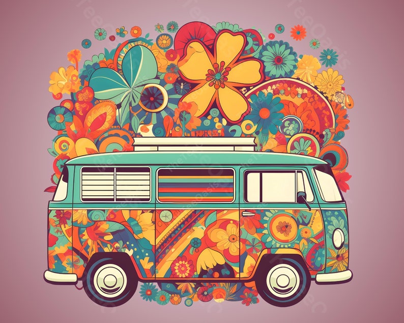 Hippie Van Png Hippie Groovy Van Clipart Duo Hippie Retro Van Clipart ...