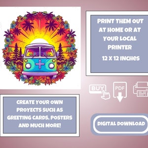 Sunset Retro Van Clip Art Hippie Van Png Hippie Groovy Van Clipart ...